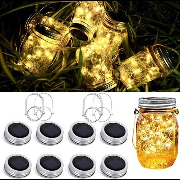 Accents | 8 Pack Solar Mason Jar Lid String Lightswarm White Waterproof ...
